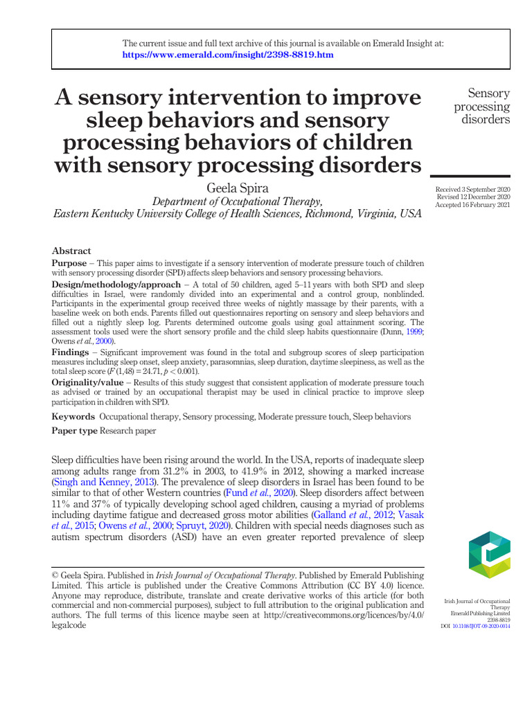 A Sensory Intervention To Improve Sleep Behaviors | PDF | Sleep ...