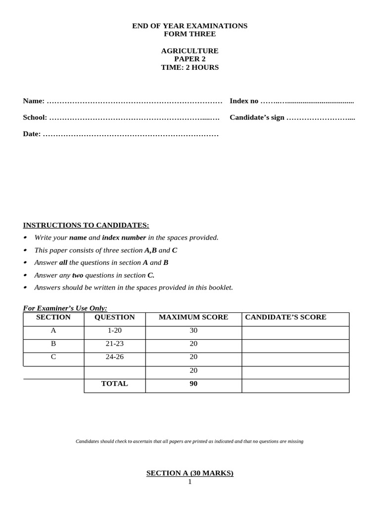 Agriculture - Paper 2 - Question Paper | PDF | Sheep | Animals And Humans
