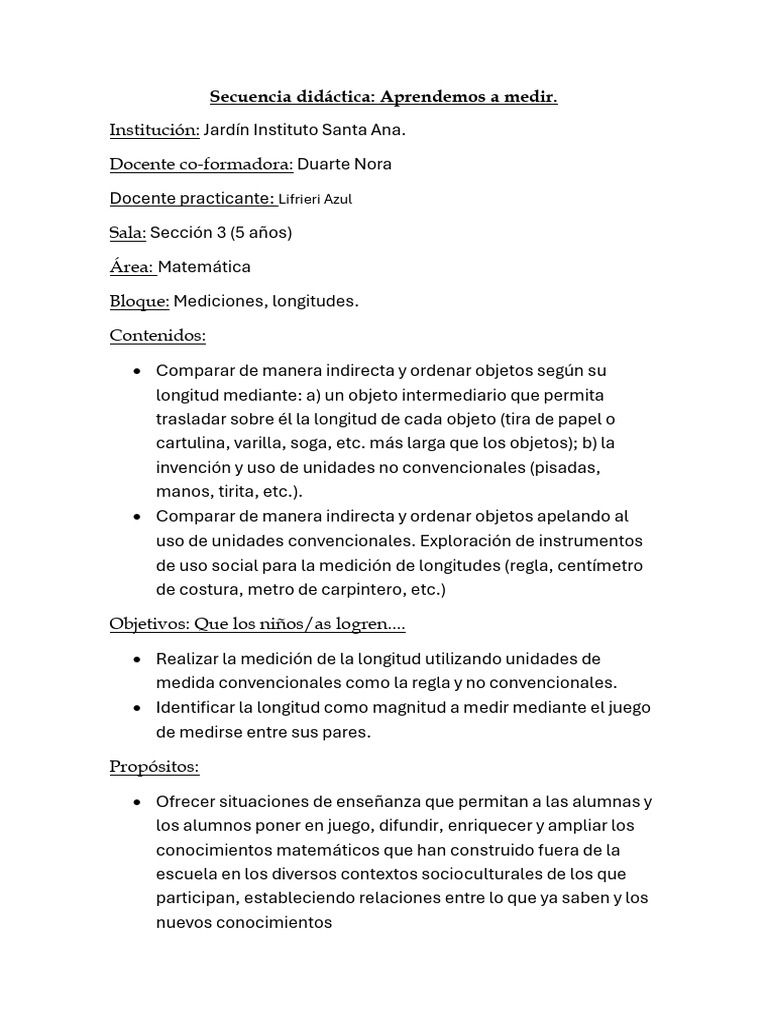 Secuencia didáctica Aprendemos a medir | PDF | Medición | Longitud