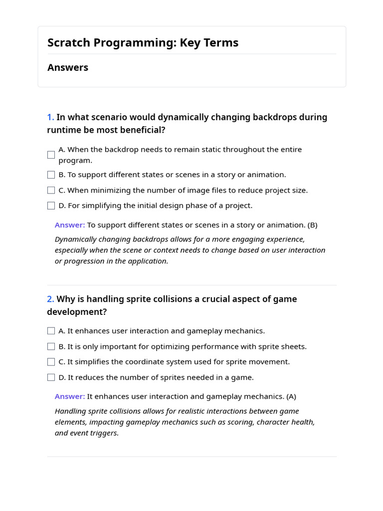Scratch Programming Key Terms Answers | PDF | Scratch (Programming Language) | Programming