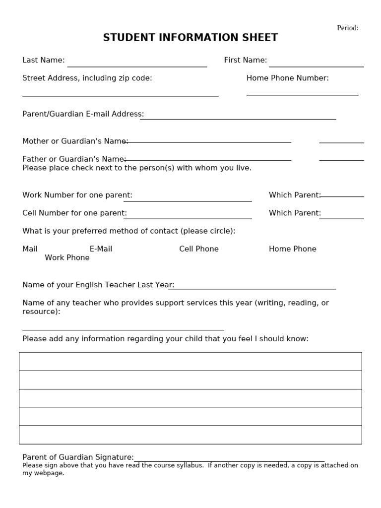Student Information Sheet | PDF