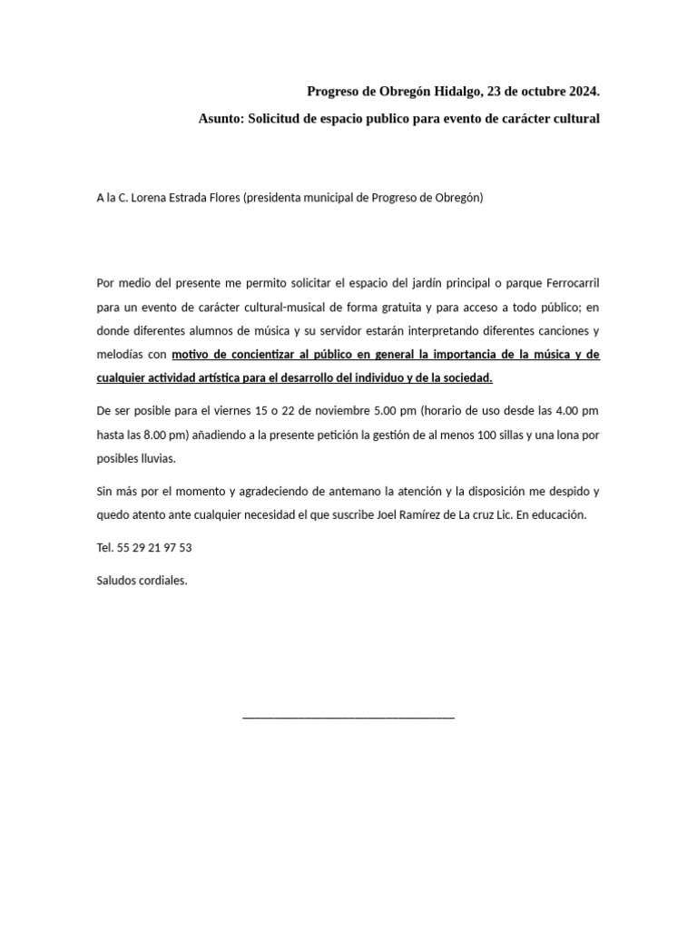 solicitud espacio publico | PDF