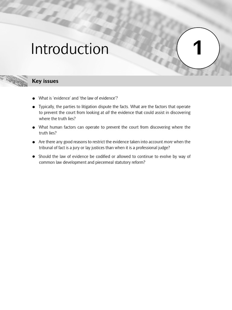 The Modern Law of Evidence - Introduction | PDF | Evidence (Law ...