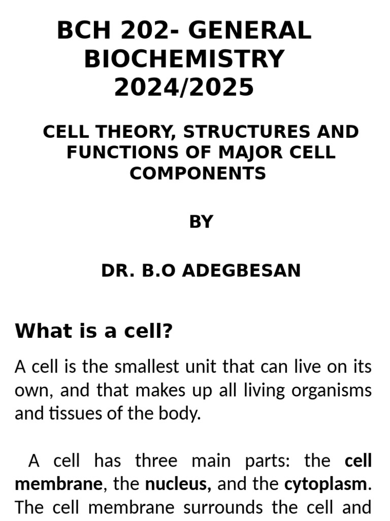 BCH 202 - General Biochemistry 2024-2025 | PDF | Cell (Biology) | Endoplasmic Reticulum