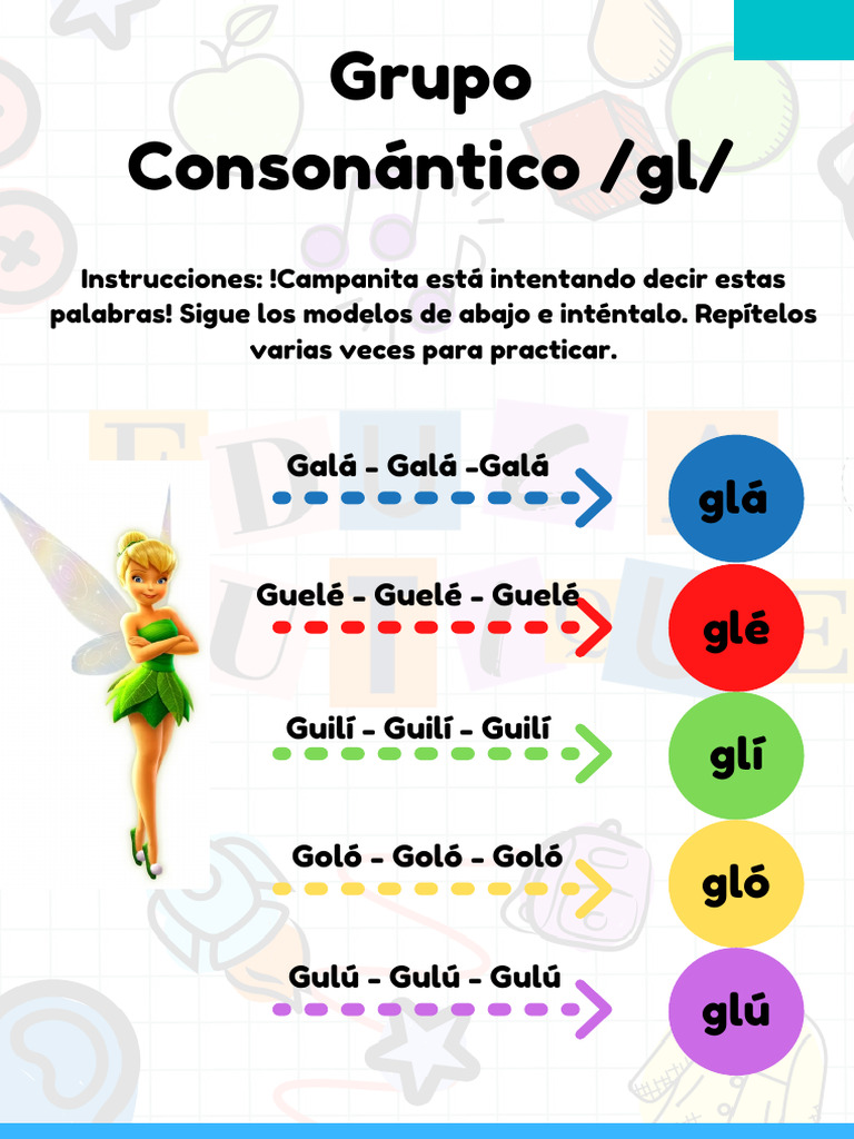 Actividades para el grupo consonántico gl | PDF