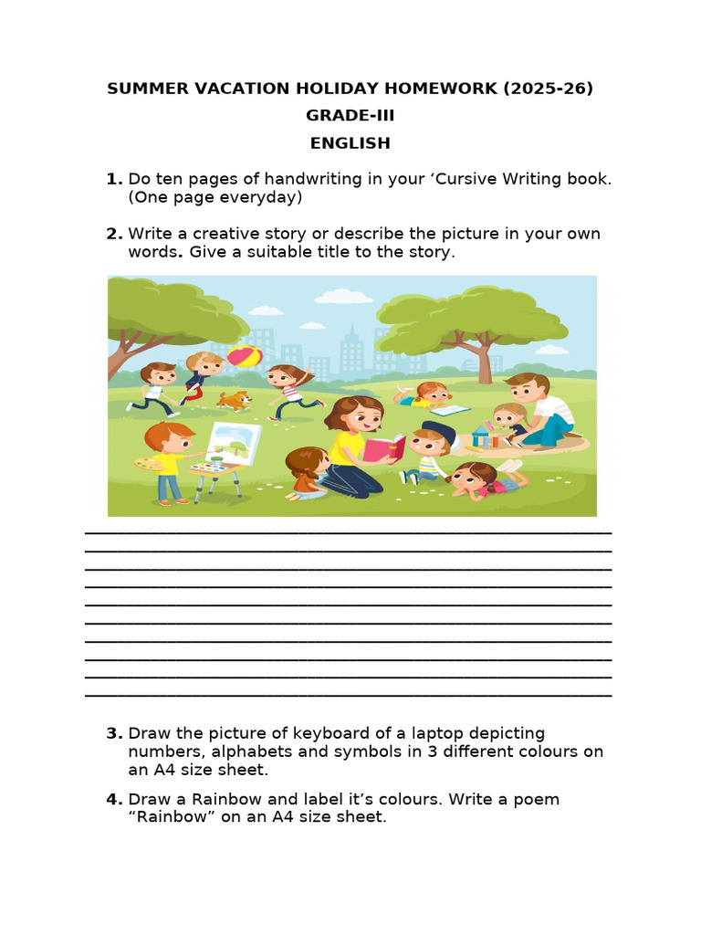 Grade III English Summer Homework | PDF