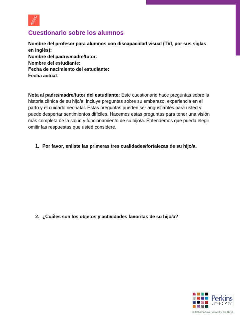 ThePerkinsCVIProtocol_Student Portrait Questionnaire_Spanish | PDF ...