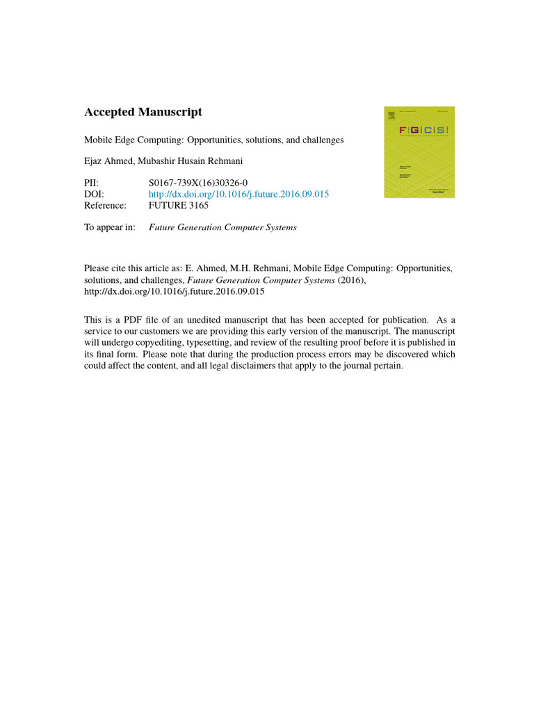 Mobile Edge Computing Opportunities | PDF | Computer Network | Cloud Computing