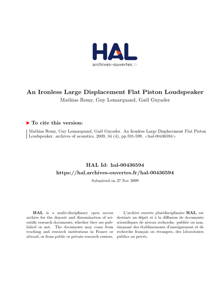 An Ironless Large Displacement Flat Pist | PDF | Loudspeaker | Inductance