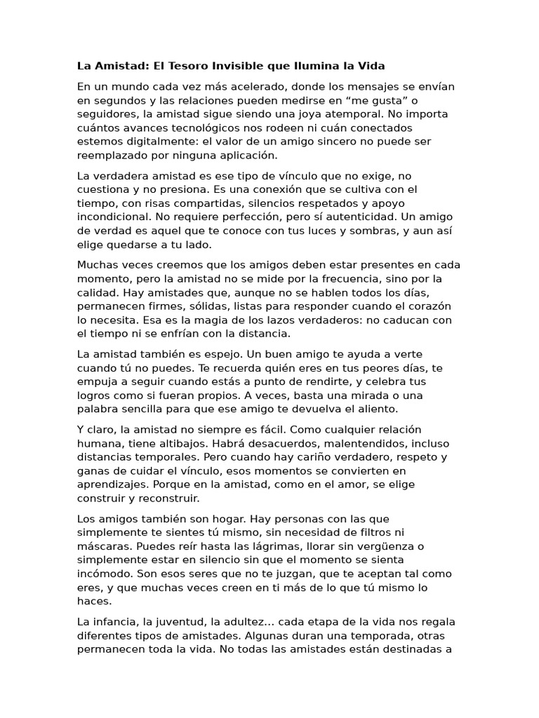 La Amistad: Un Tesoro Invaluable | PDF | Amistad | Amor