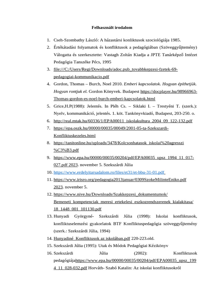 Felhasznált irodalom | PDF