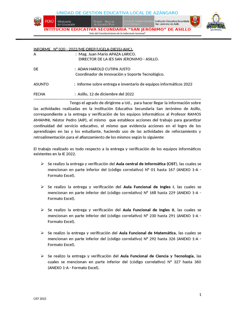 Informe Inventario 202 Equipos Informaticos Cist | PDF | Science | Aprendizaje