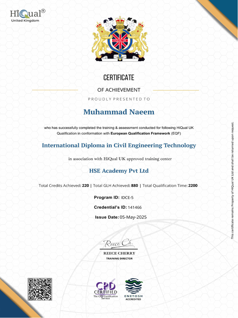 Muhammad Naeem HiQual UK, HiQual UK Certificate | PDF