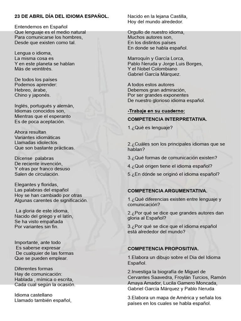 23 de Abril Dia Del Idioma Español | PDF | Lengua española | Idiomas