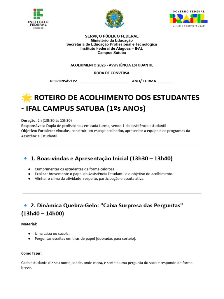 Roteiro Roda de Conversa - Acolhimento.docx | PDF | Preconceitos | Desenvolvimento profissional