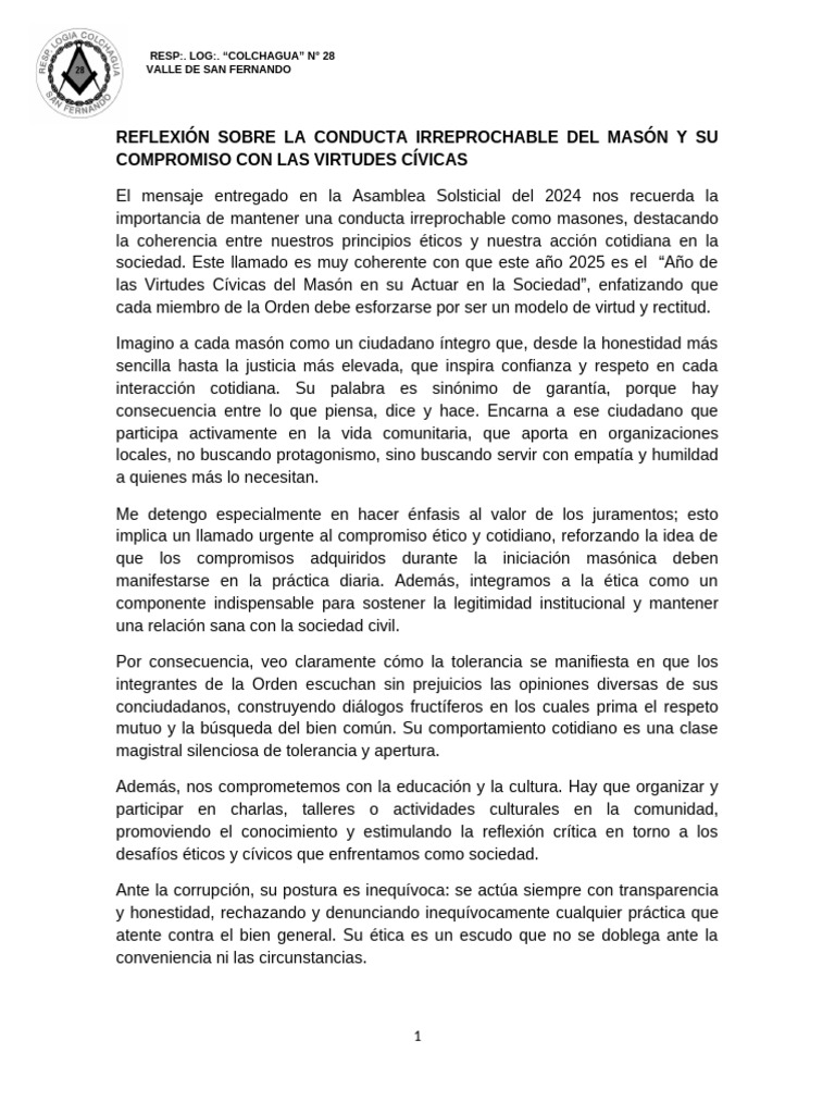 Conducta Irreprochable del Masón | PDF | Virtud