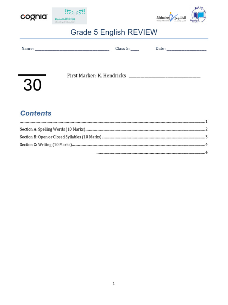 Grade 5 Test 1 Semester 2 REVIEW 2024-25(1) | PDF | Frog | Amphibian