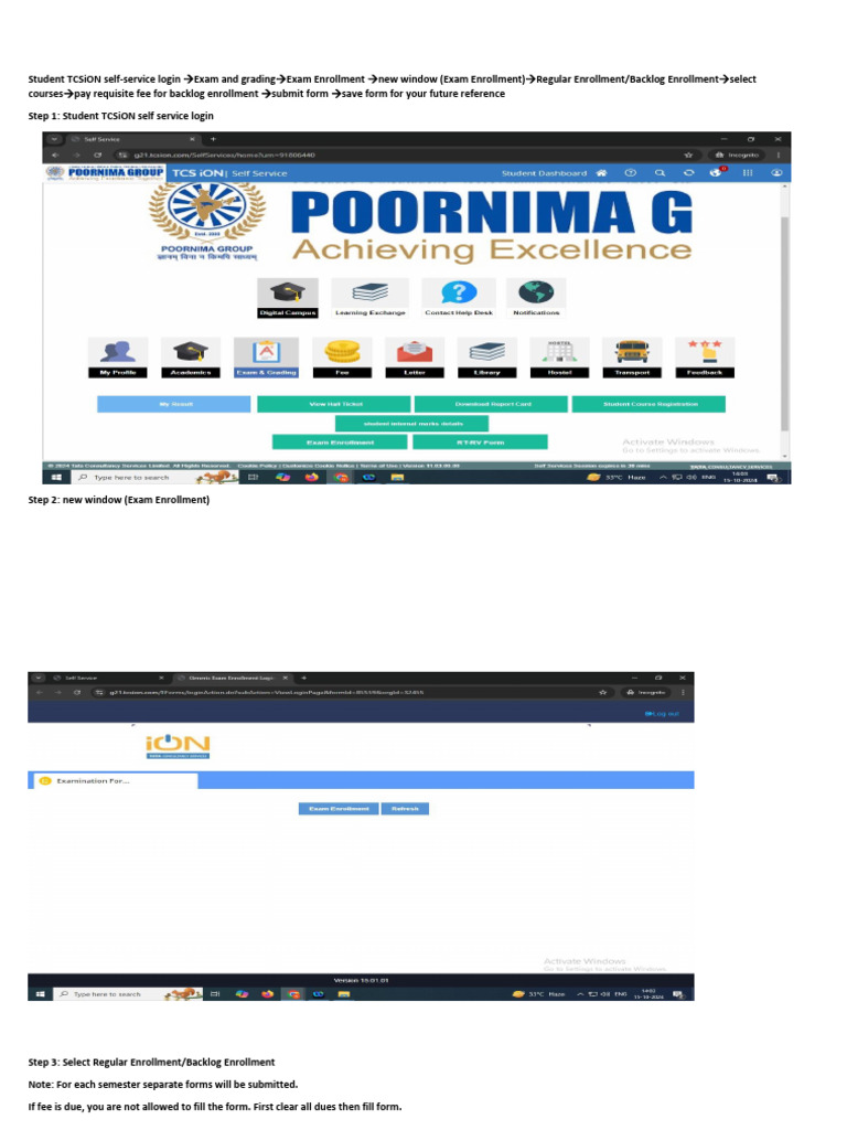 Steps to fill out Backlog Exam Form & Fee Payment (1) | PDF