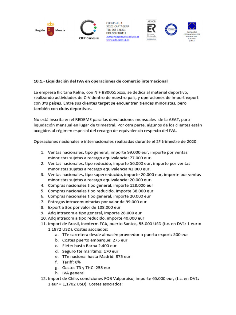 Caso 10.1 Unidad 10 IVA 20 - 21 | PDF | Comercio | Economias