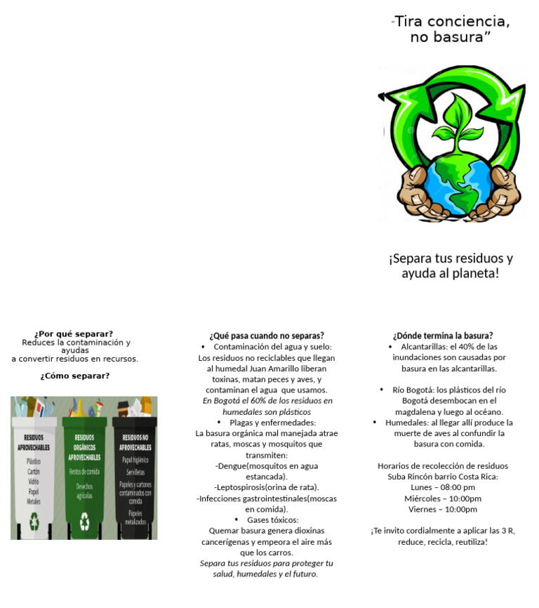 Tira Conciencia, No Basura Folleto | PDF | Residuos | Contaminación