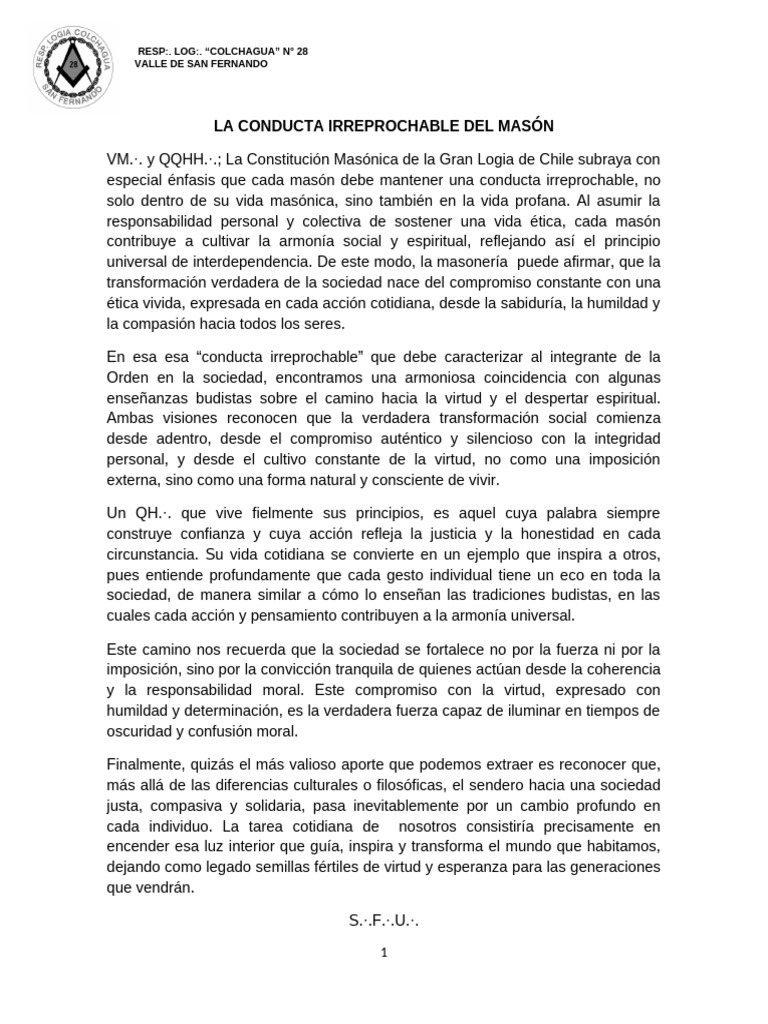 Conducta Irreprochable en la Masonería | PDF | Virtud | Moralidad