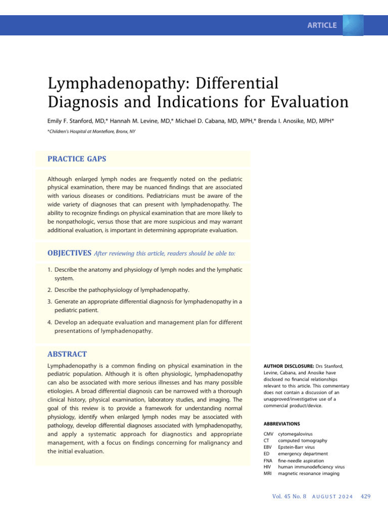 Lymphadenopathy - Differential Diagnosis and Indications For Evaluation ...