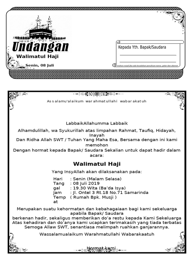 Undangan Walimatul Haji Musji | PDF