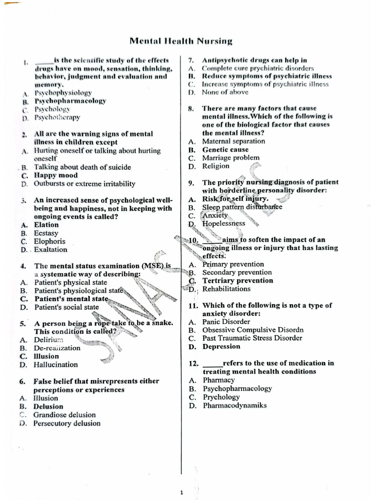 Mental health nursing mcqs by Taha | PDF