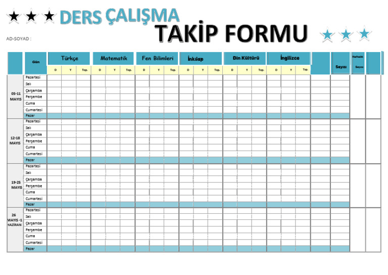 MAYIS AYI LGS DERS TAKİP FORMU | PDF