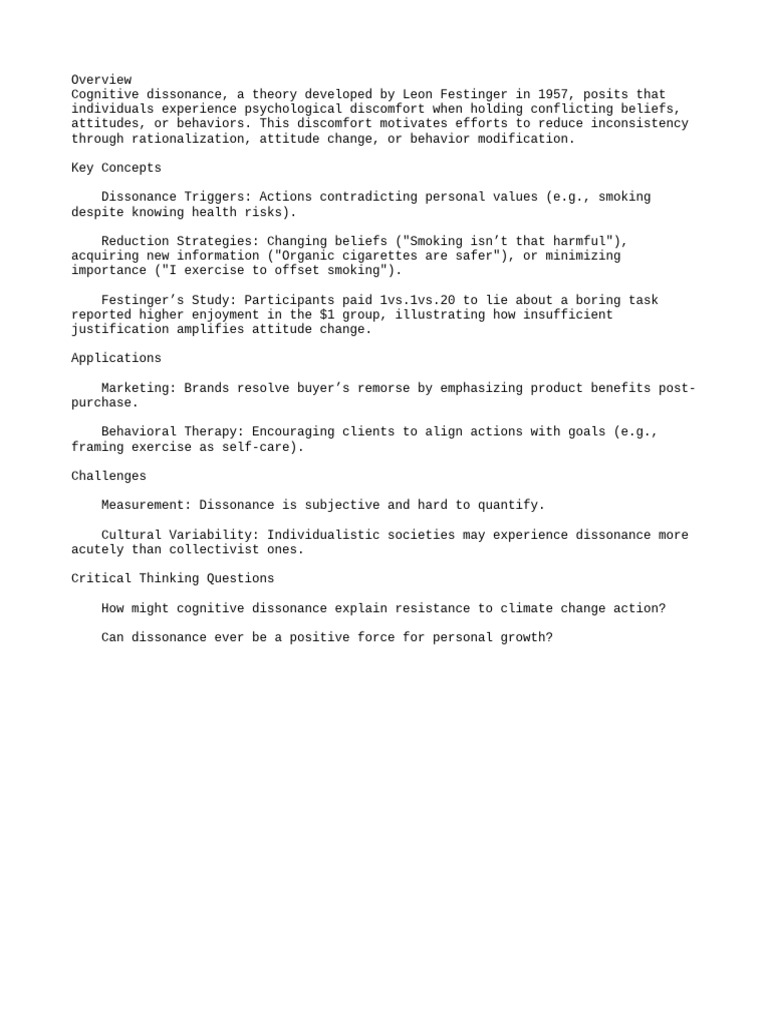 Psychology: Cognitive Dissonance Theory | PDF