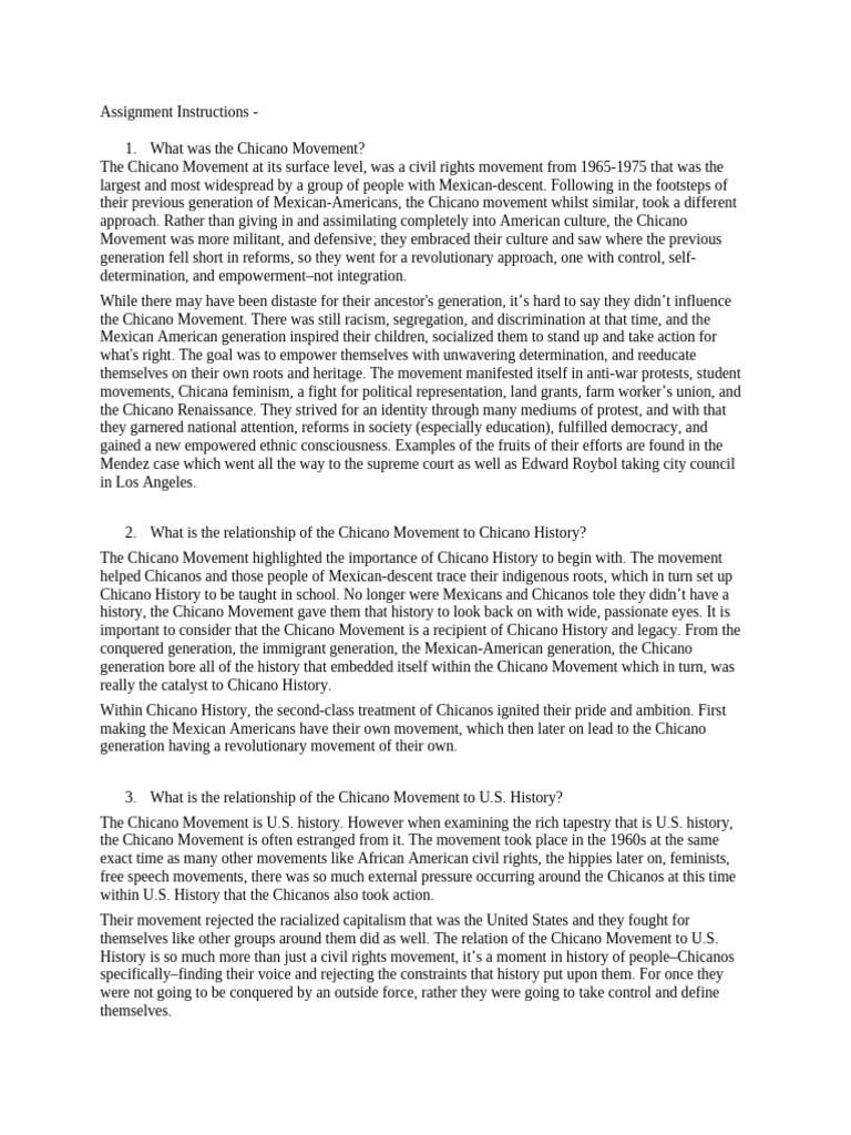 Bergh Homework 1 - (the Chicano Movement Chicano and Historiography ...