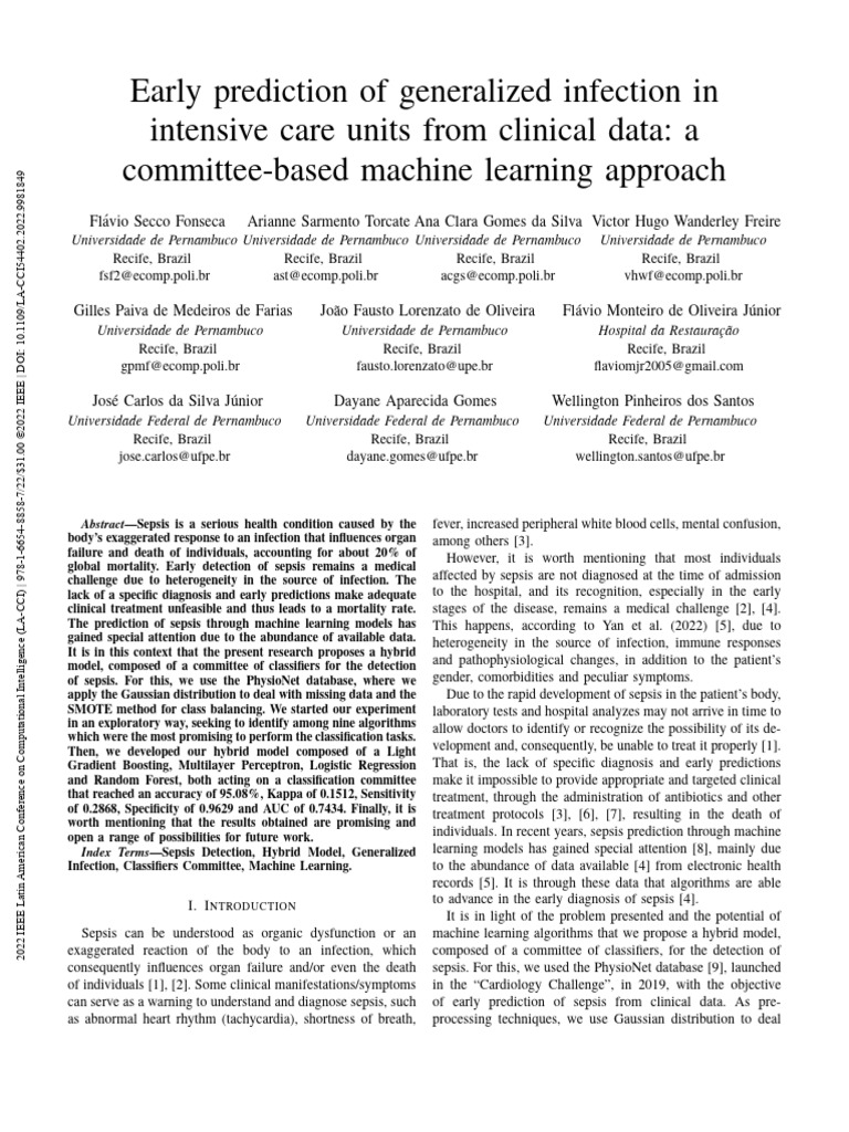 Early Prediction of Generalized Infection in Intensive Care Units From ...