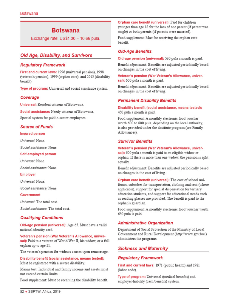 Botswana Social Security Overview 2019 | PDF | Cost Of Living | Employment