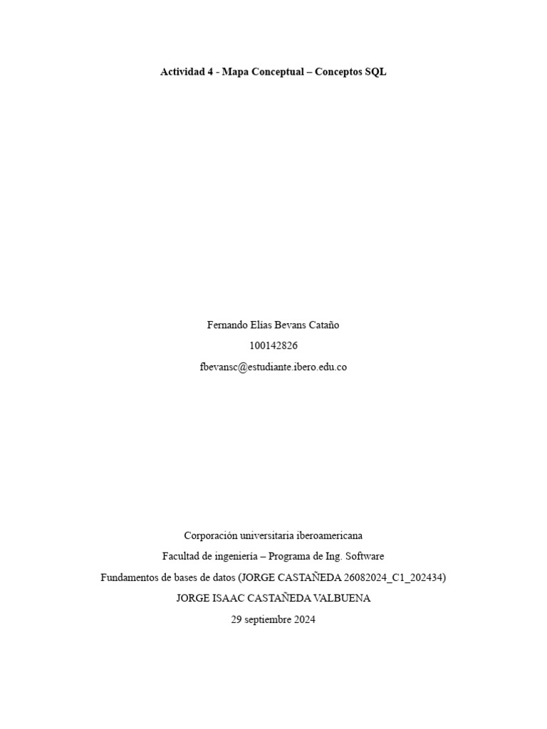 Actividad 4 - Mapa Conceptual - Conceptos SQL | PDF | Datos | SQL