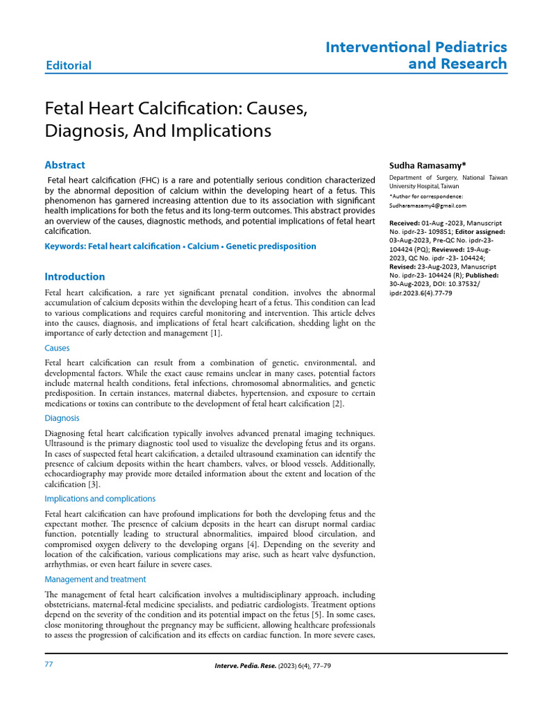 Title Fetal Heart Calcification Causes Diagnosis and Implications | PDF ...