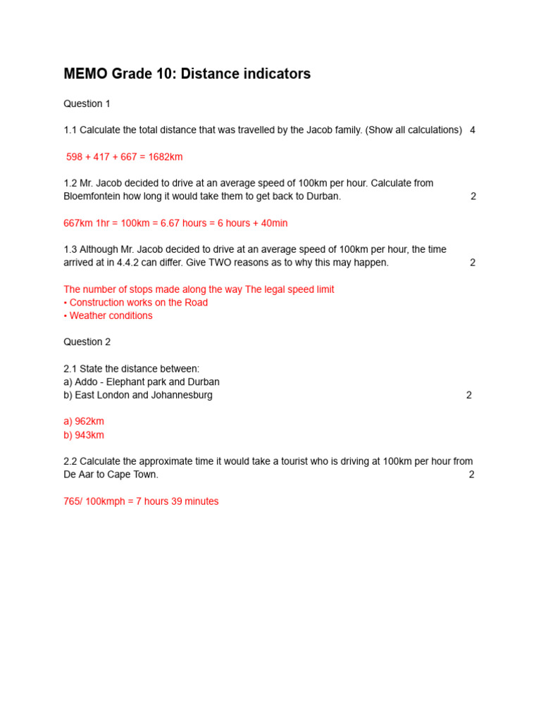 Grade 10 Distance Indicators in Tourism | PDF