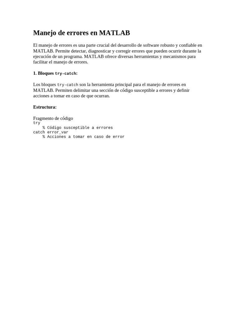 Manejo de Errores en MATLAB | PDF