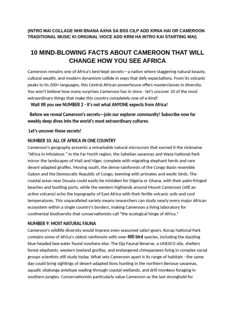 10 Mind-Blowing Facts About Cameroon | PDF | Cameroon | Africa