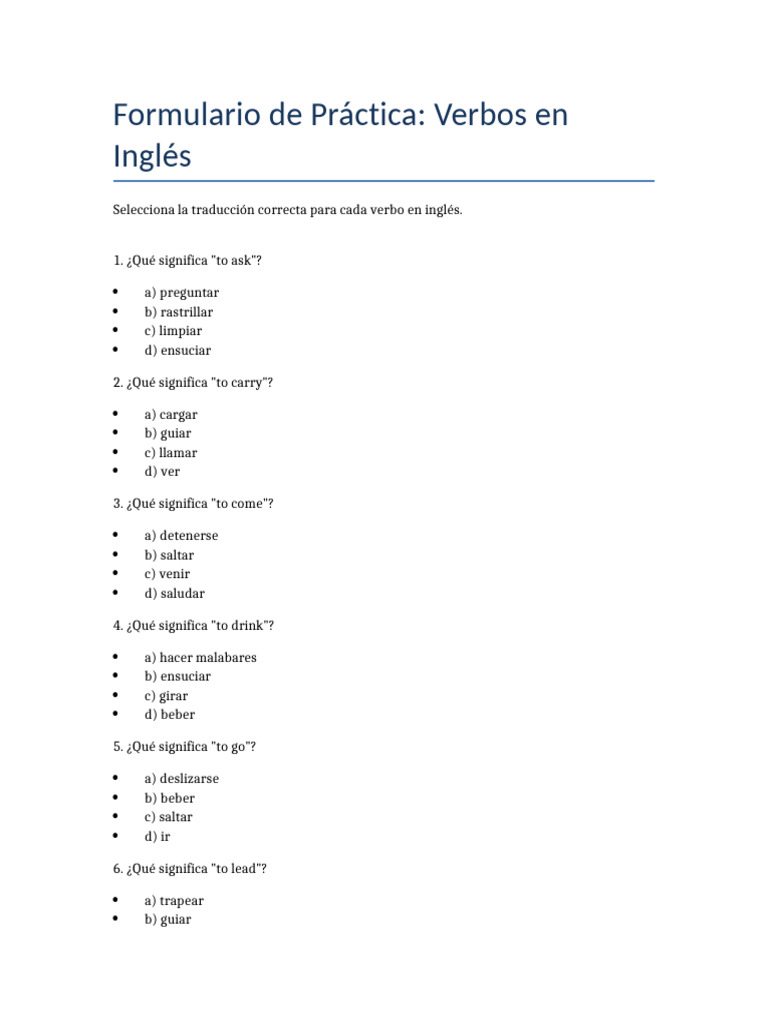 Formulario Verb English Spanish | PDF