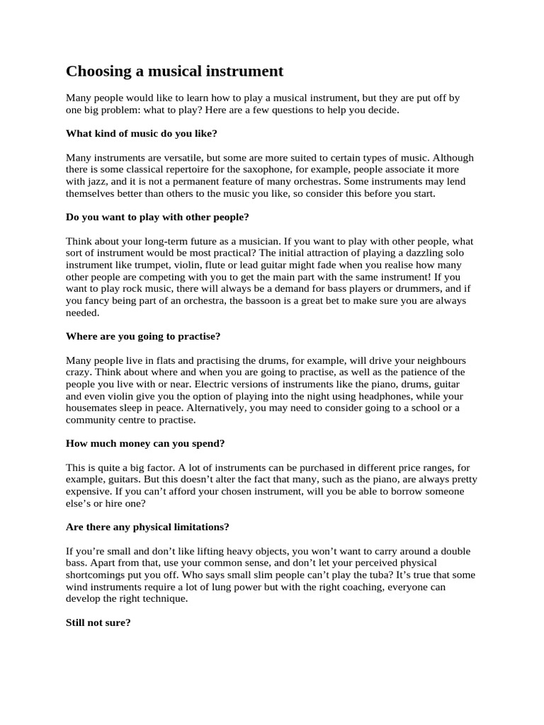 Choosing A Musical Instrument 8 Odd. | PDF | Musical Instruments | Orchestras