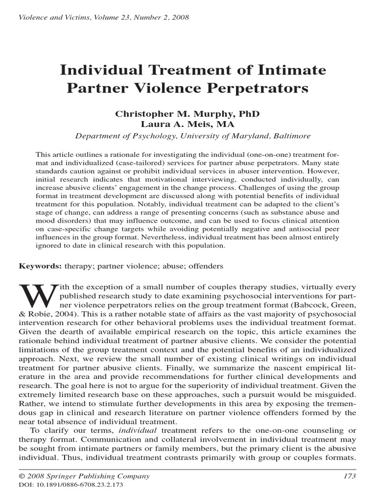 Individual Treatment of Intimate Partner Violence Perpetrators | PDF ...