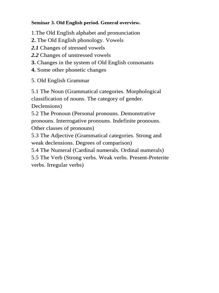 Seminar 3 Old English Period. General Overview. | PDF