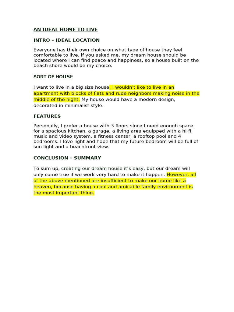 An Ideal Home To Live - Essay | PDF