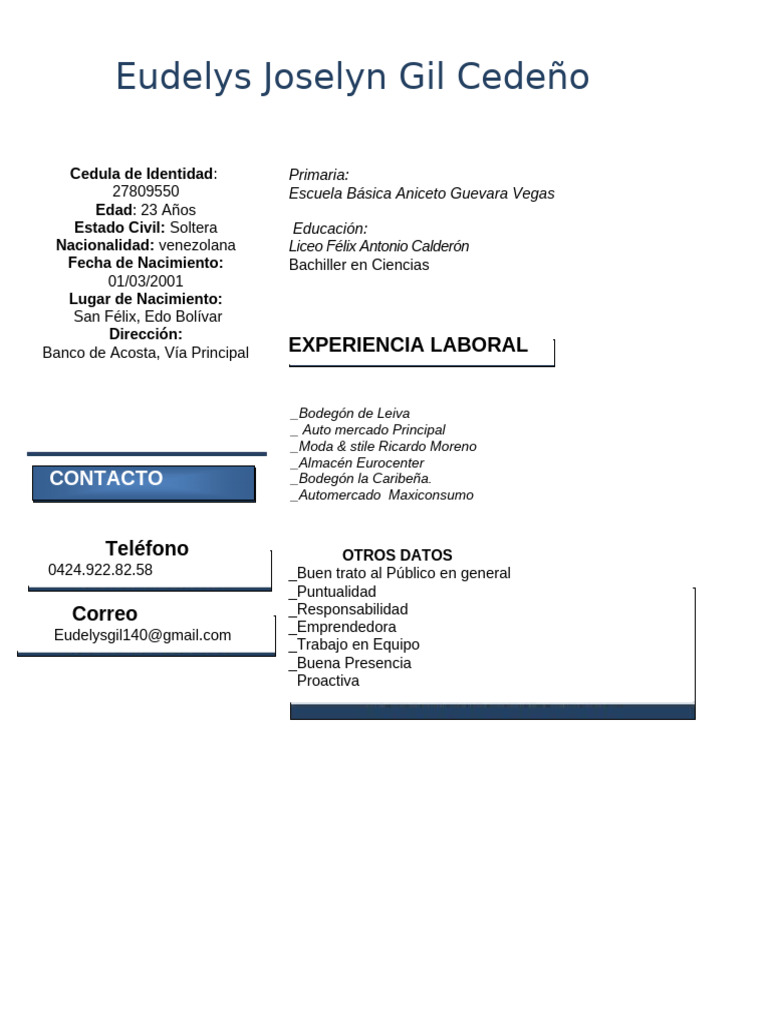 Curriculum Eudelys | PDF