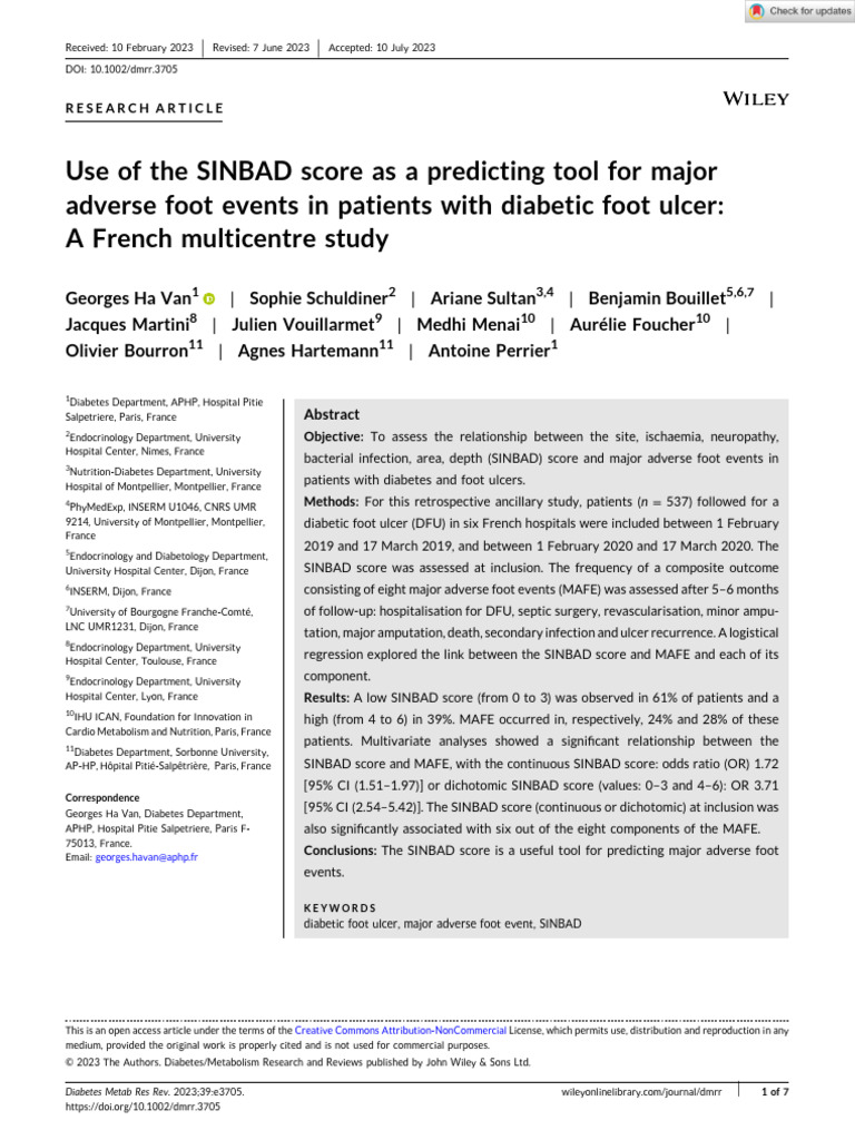 Use of The SINBAD Score As A Predicting Tool For Major Adverse Foot Events in | PDF | Surgery ...