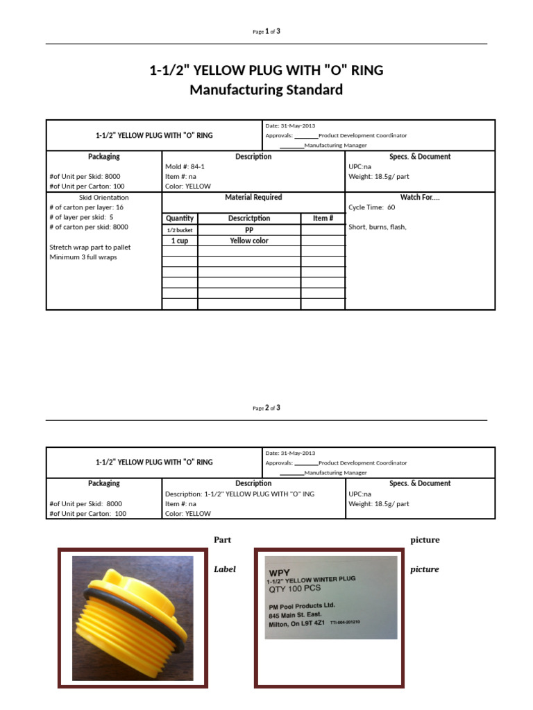 1.5YELLOW PLUG WITH O RING Standard | PDF