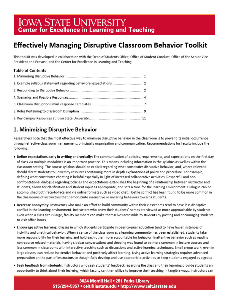 Iowa State Classroom Disruption Tool Kit | PDF | Learning | Communication