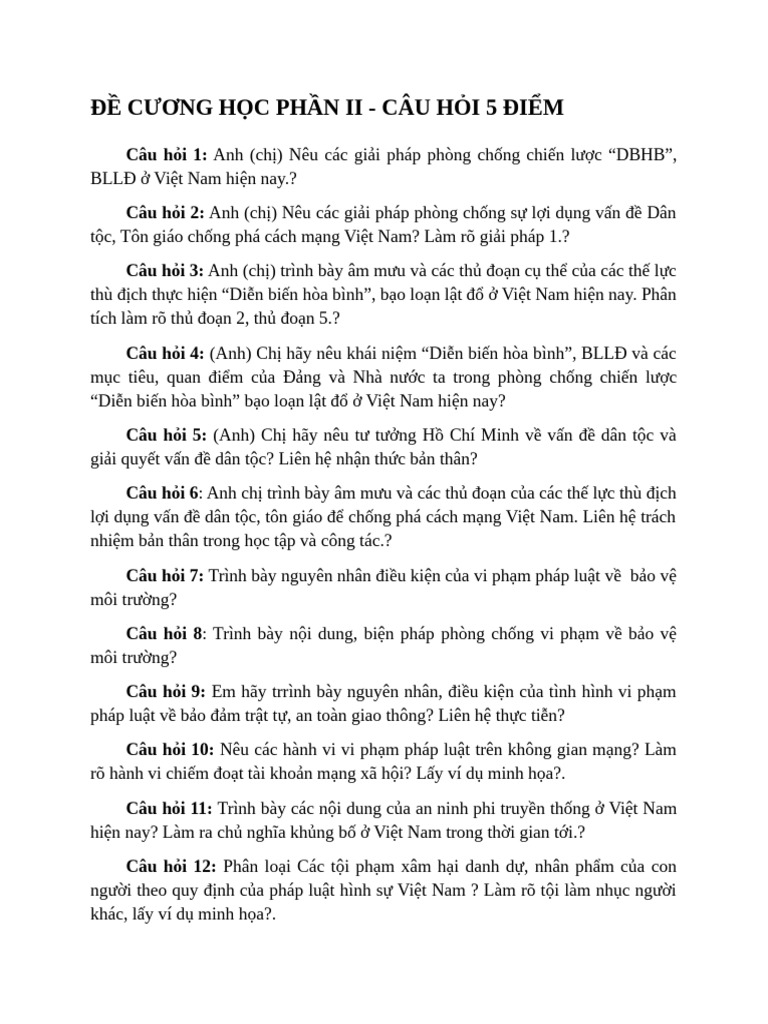 ĐỀ CƯƠNG QP2, 12 cau- 2024 | PDF