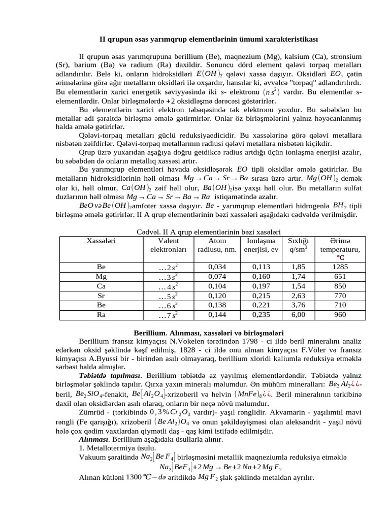 II a Qrup Elementləri | PDF
